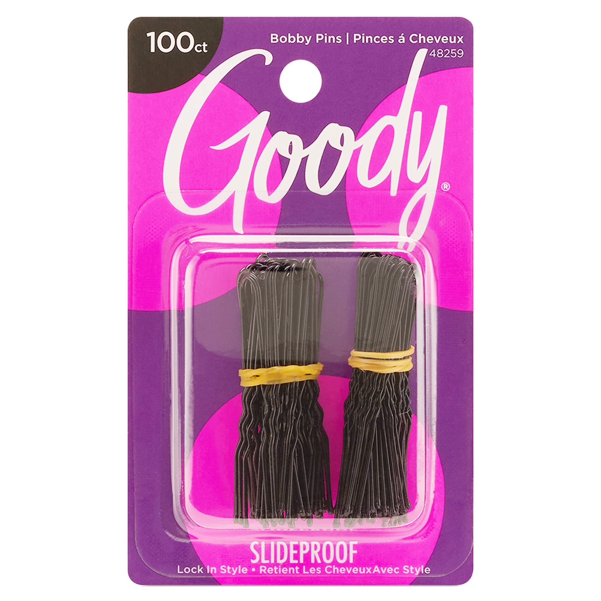 Goody Styling Hair Bobby Pins - 100 Count, Black - Slideproof and Lock-In Place - Suitable for All Hair Types - Pain-Free Hair Accessories for Women and Girls - All Day Comfort