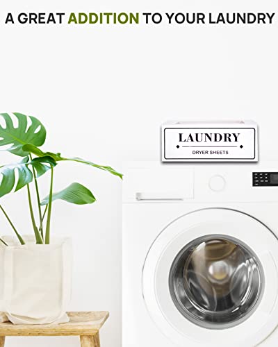 Dryer Sheet Holder Dispenser Container, Space Saving Laundry Room Organization and Storage, Farmhouse Laundry Dryer Sheets Holder for Laundry Room Decor, Fabric Softener Dispenser Laundry Containers for Organizing, White