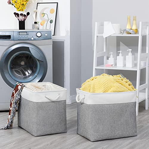 Bidtakay Large Storage Bins for Clothes Fabric Deep Baskets for Organizing Set of 2 Grey Fabric Pantry Storage Bins for Hallway Living Room Blankets 17x12x15 in Extra Large Shelf Tote Baskets