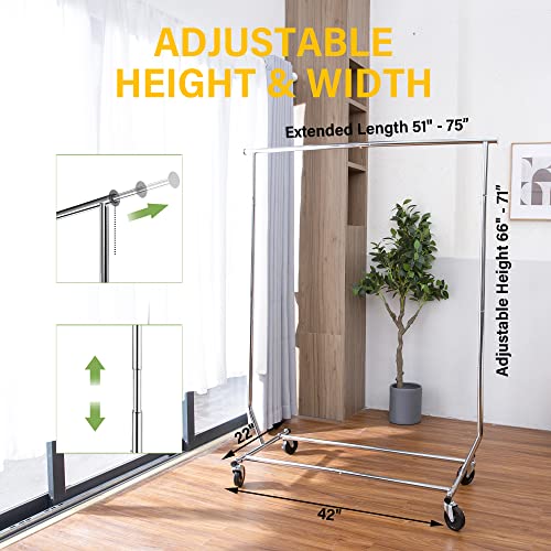 BIEAMA Clothing Garment Rack, Capacity 450 lbs Standard Rod, Heavy Duty Coat Rack, Chrome