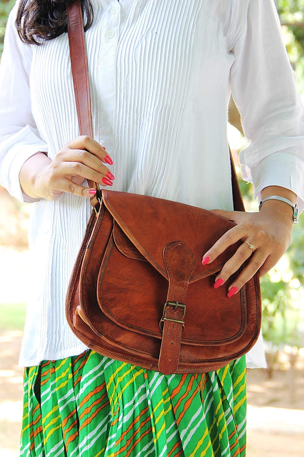CraftShades Handmade Leather Sling Bag Women Vintage Style Brown Casual Cross Body Shoulder Bag Purse