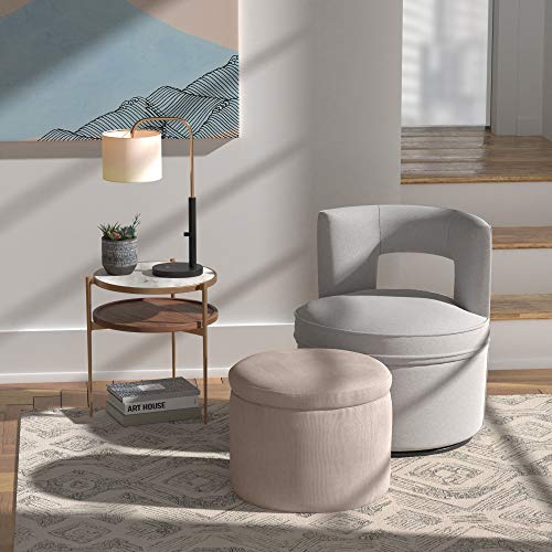 Amazon Brand β Rivet Madison Modern Fabric Round Lift-Top Storage Tray Ottoman Pouf, 19.7"W, Marshmallow