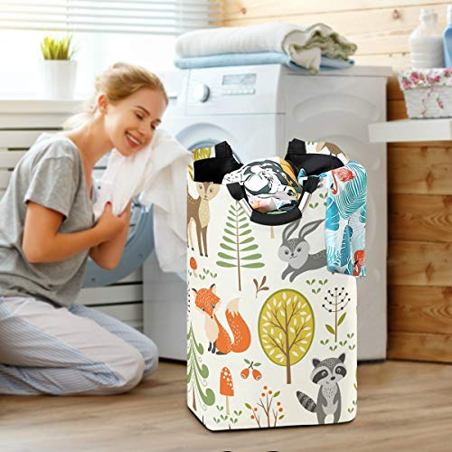 Laundry Hamper Bucket Cute Woodland Animals Trees Mushrooms Berries Collapses Laundry Basket Washing Bin for Home Organizer Nursery Storage Baby Hamper Kids Room