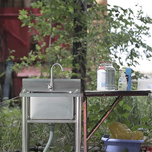ALEEJA Free Standing Kitchen Sink 304 Stainless Steel Single Bowl Basin Sink with Faucet for Indoor Outdoor Bathroom Restaurant,Bar