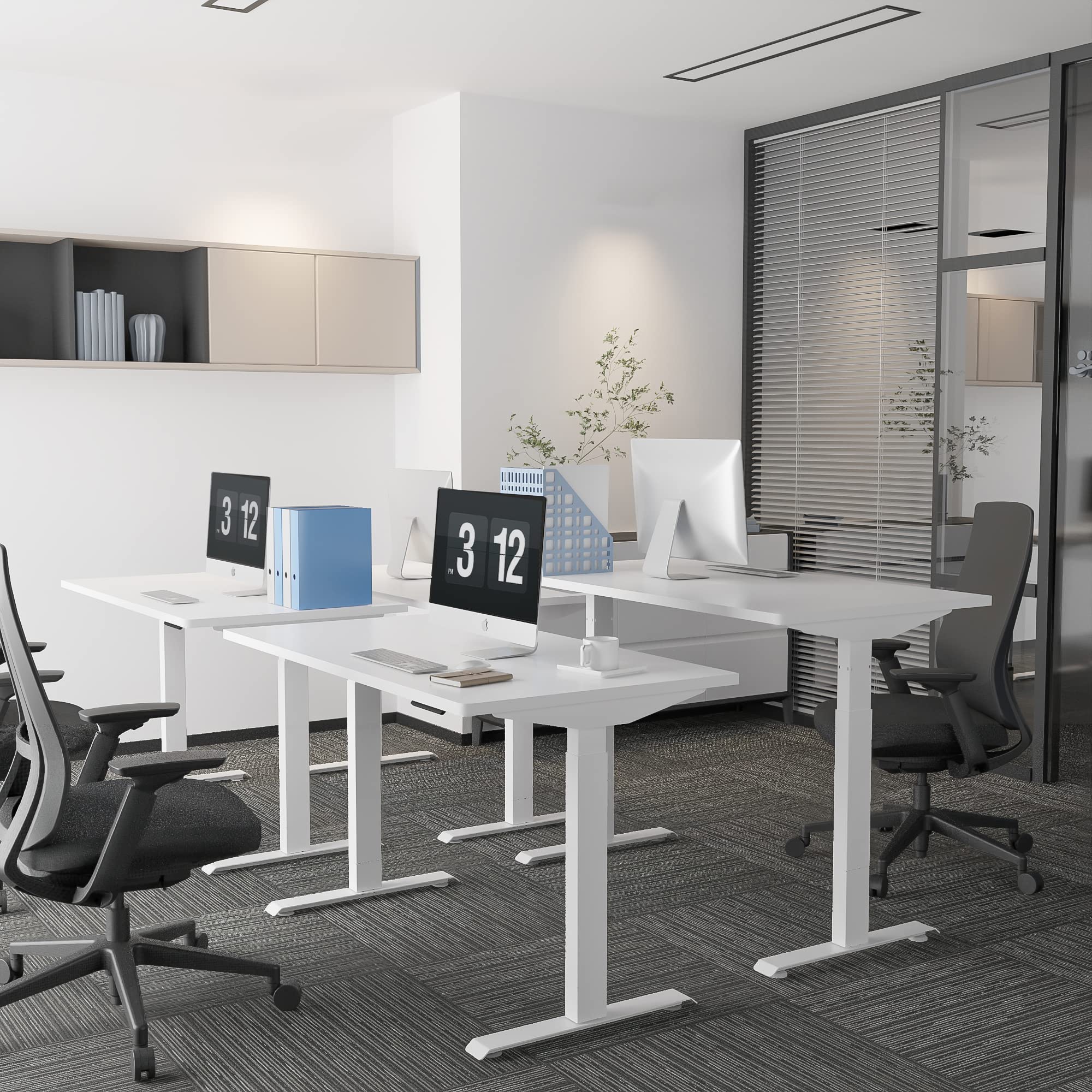 ALFA FURNISHING Dual Motor Standing Desk, 60x30 Inches Electric Adjustable Height Desk for Home Office, Sit Stand Desk with 4 Pre-Set Memory (Cloud White Top + White Frame)