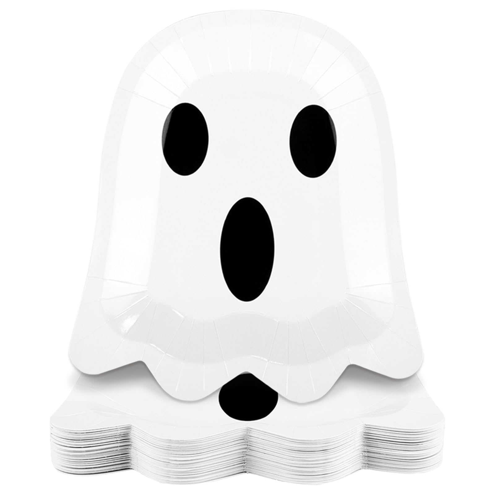 TWOWYHI 50Pcs Halloween White Ghost Paper Plates Disposable White Ghost Shaped Dessert Dinner Plates for Halloween Themed Party 9.8 x 8.7Inch