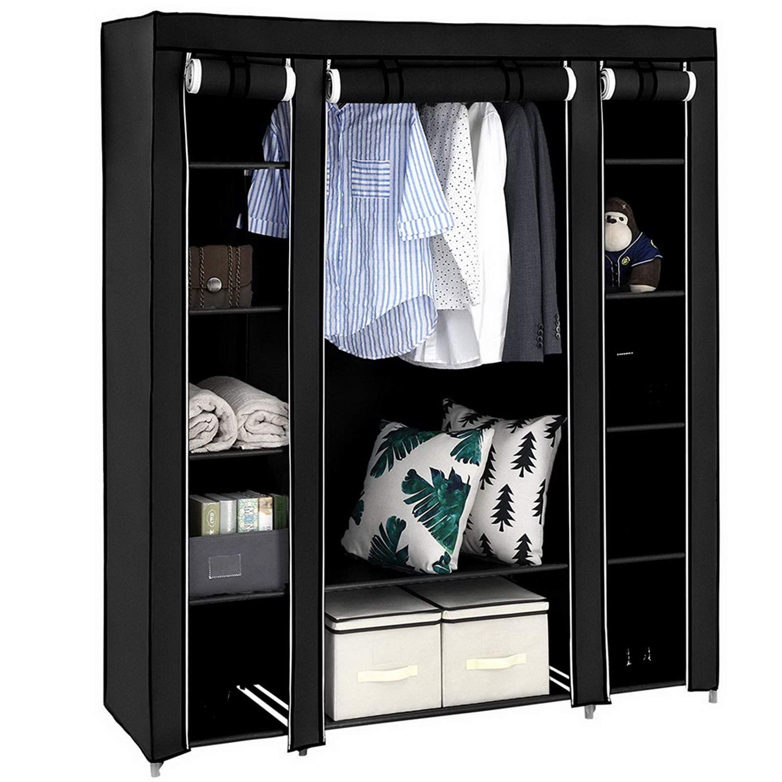 Homemain Wardrobe Storage Closet Clothes Portable Closet Large Wardrobe Closet Clothes Organizer Portable Closet Organizer Shelf Standing Closet with 9 Shelves, 1 Clothes Hanging Rails
