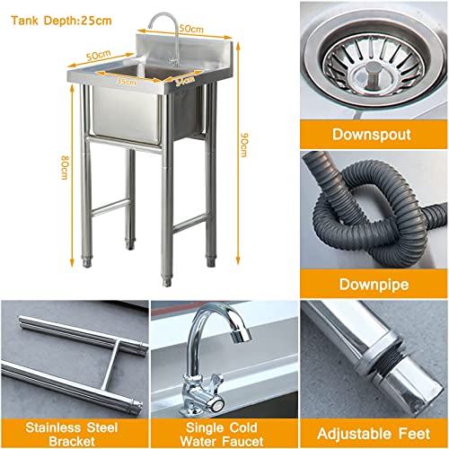 ALEEJA Portable Handwashing Sink, Commercial Sink Single Bowl Washing Sink, Stainless Steel Kitchen Sink Utility Sink for Restaurant
