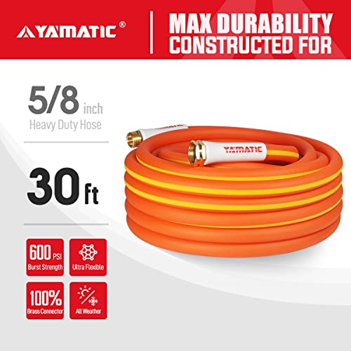 YAMATIC Heavy Duty Garden Hose 5/8 in x 30 ft, Ultra Flexible Water Hose, Drinking Water Safe, All-weather, Lightweight, Burst 600 PSI