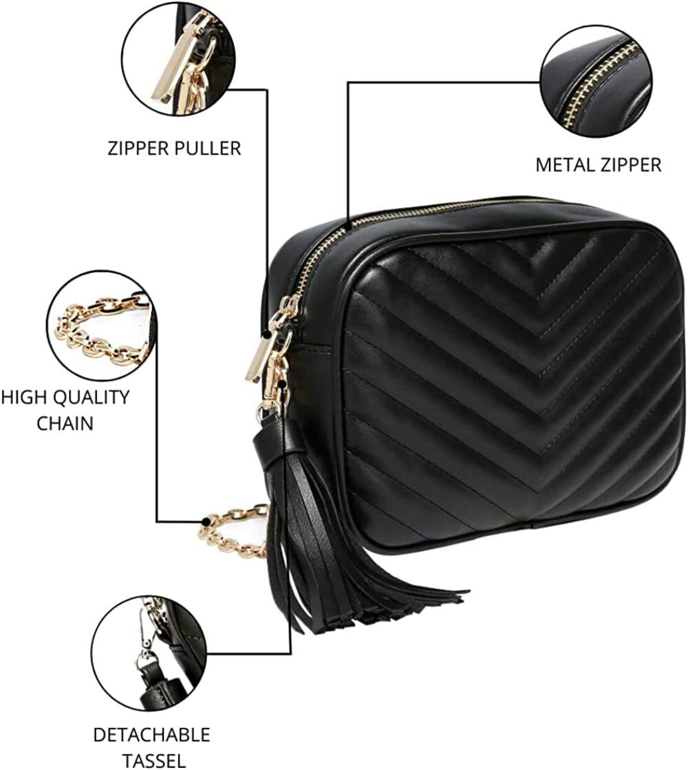H HANBELLA - A FASHION TRENDY COLLECTION. FOREVER. - Girls Small Crossbody Camera Bag with Chain Strap and Tassel Light Blue