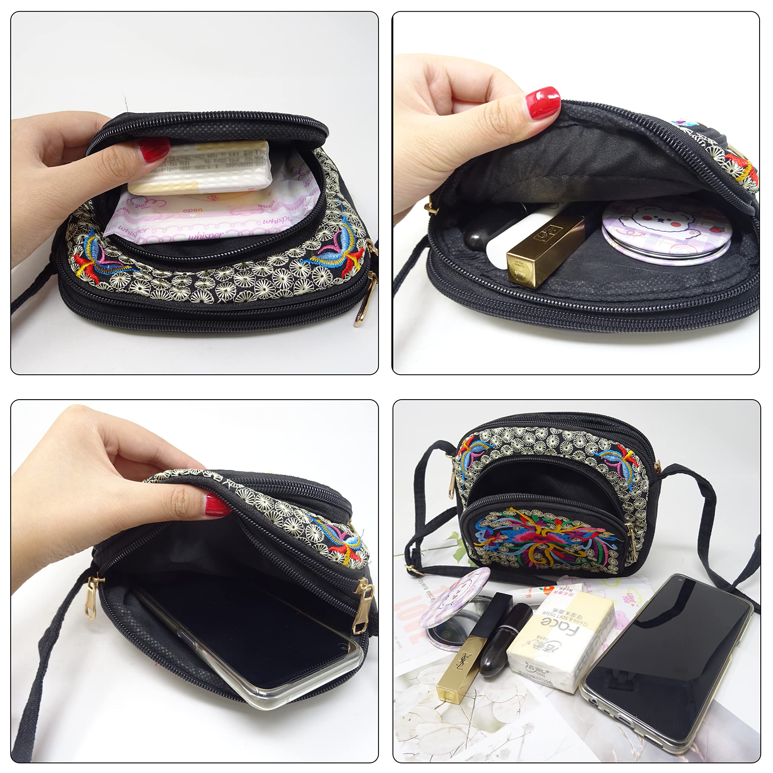 Honbay Yunnan Ethnic Style Handmade Embroidered Crossbody Bag Mini Canvas Shoulder Bag for Women and Girls