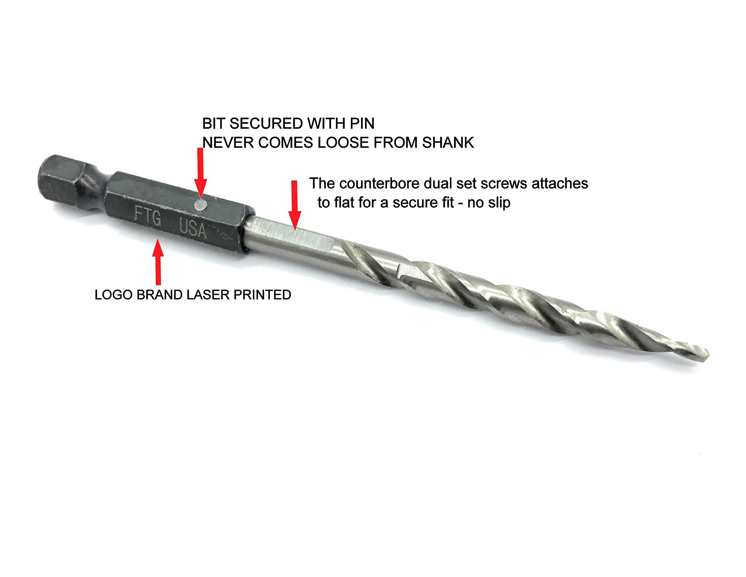 FTG USA Adjustable Wood Countersink Drill Bit Set #6#8#10 with Tapered Drill Bit for Woodworking