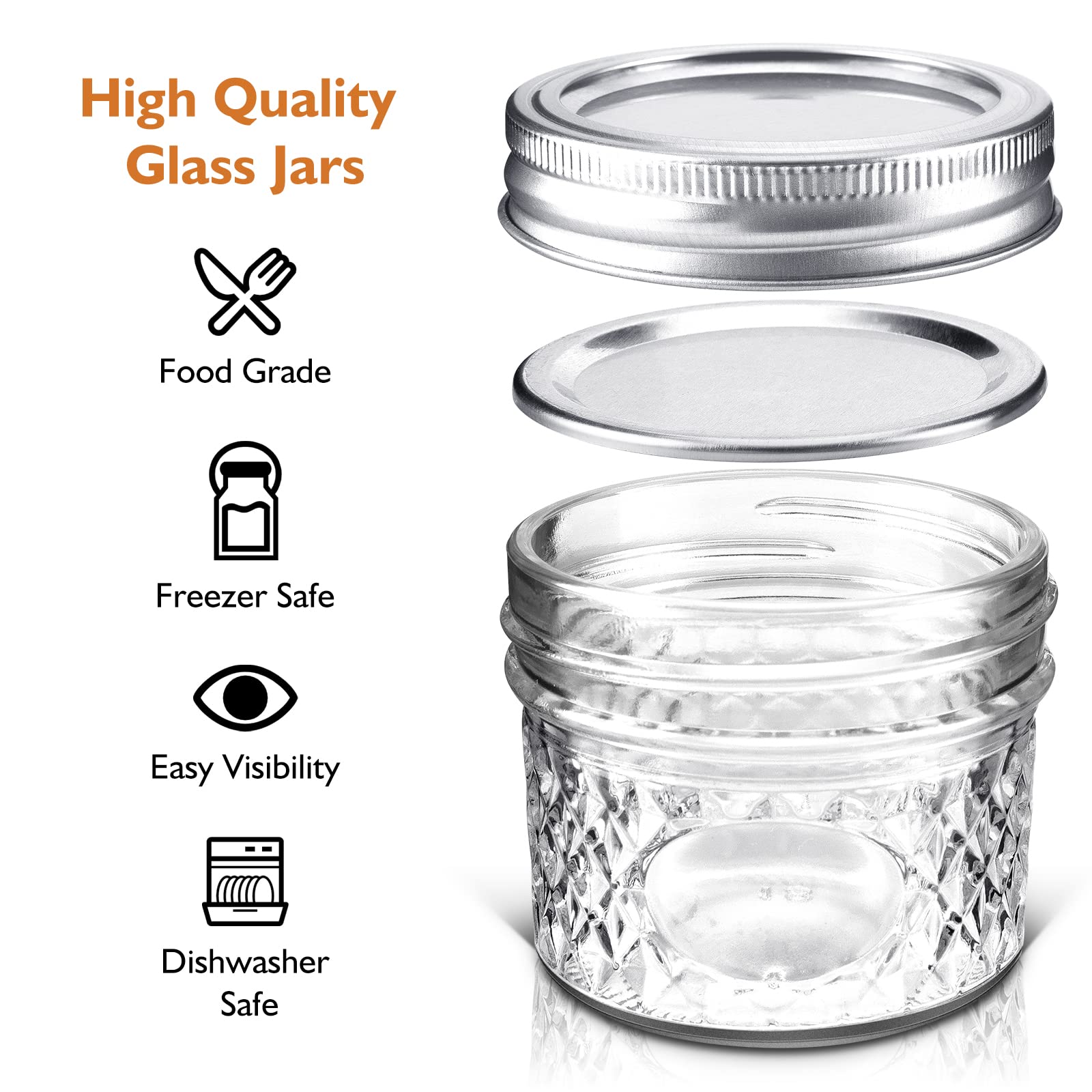 asika Mini Glass Jars,Canning Jars 4 oz With Lids, Small Glass Jars Ideal for Food Storage, Jam, Spice,Candle,Honey,Wedding Favors(12 PACK)