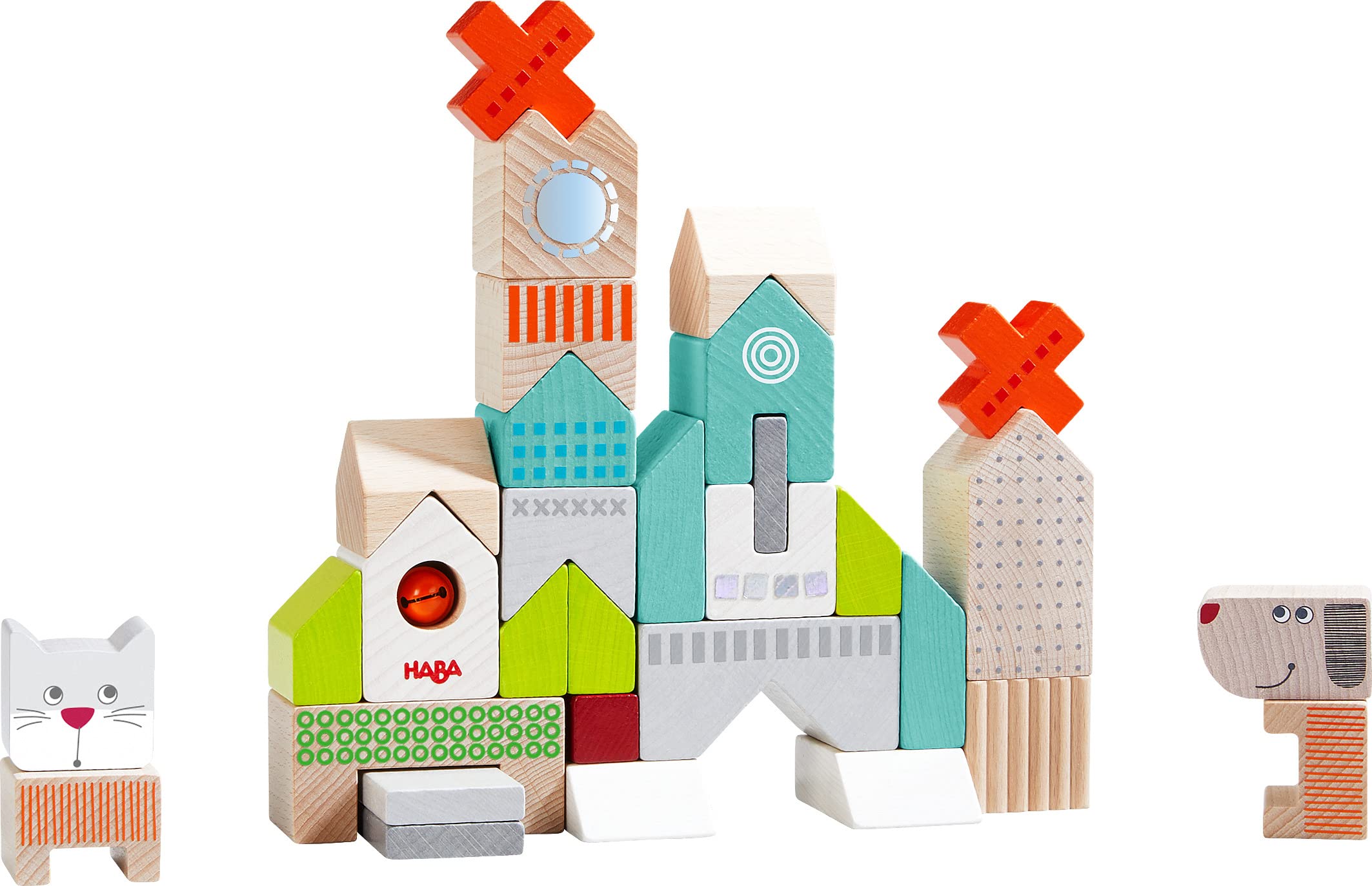 HABA Dog and Cat Building Blocks - 31 Piece Wood Stacking Toy (Made in Germany)