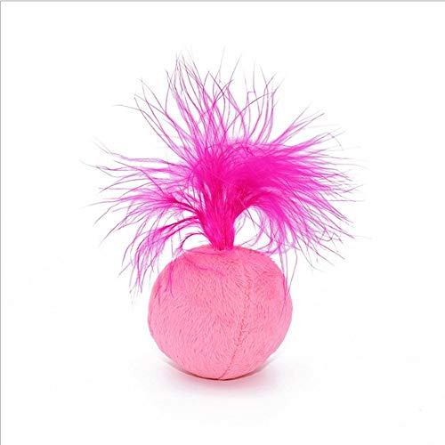 PETFAVORITES Furry Rattle Ball Cat Toy with Feather and Catnip - Interactive Pom Pom Balls for Cats, Soft and Lightweight, 2 Inch, 3 Pack.
