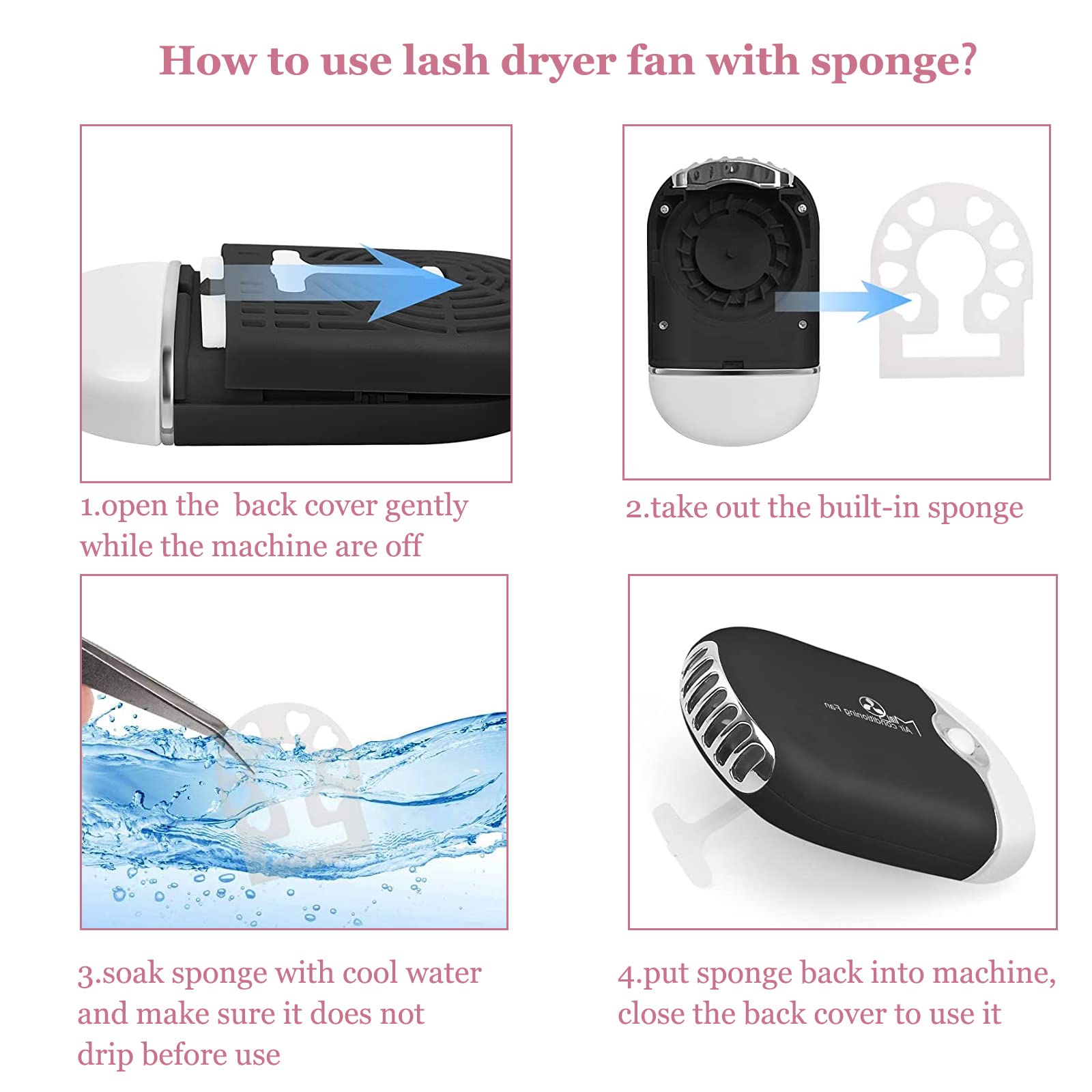 AREMOD Eyelash Extensions Fan Lash Fan Dryer USB Rechargeable Air Condition Cooling Blower Mini Makeup Fan Hand Held Fan for Lash Extensions (Pink)