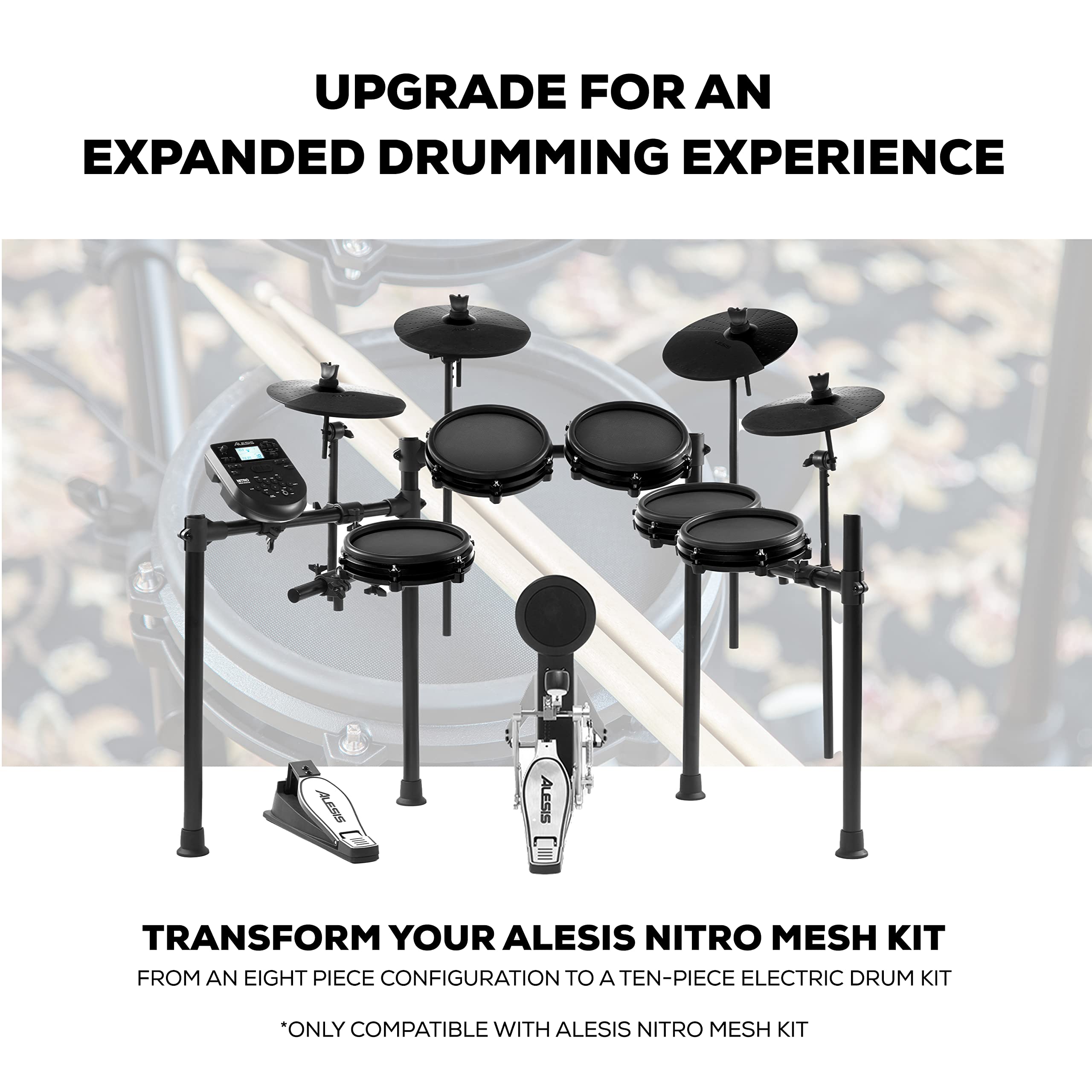 Alesis Drums Nitro Mesh Expansion Pack - Drum Set Expansion for the Nitro Mesh Electric Drum Kit with a Dual Zone Mesh Drum Pad and 10-inch Cymbal