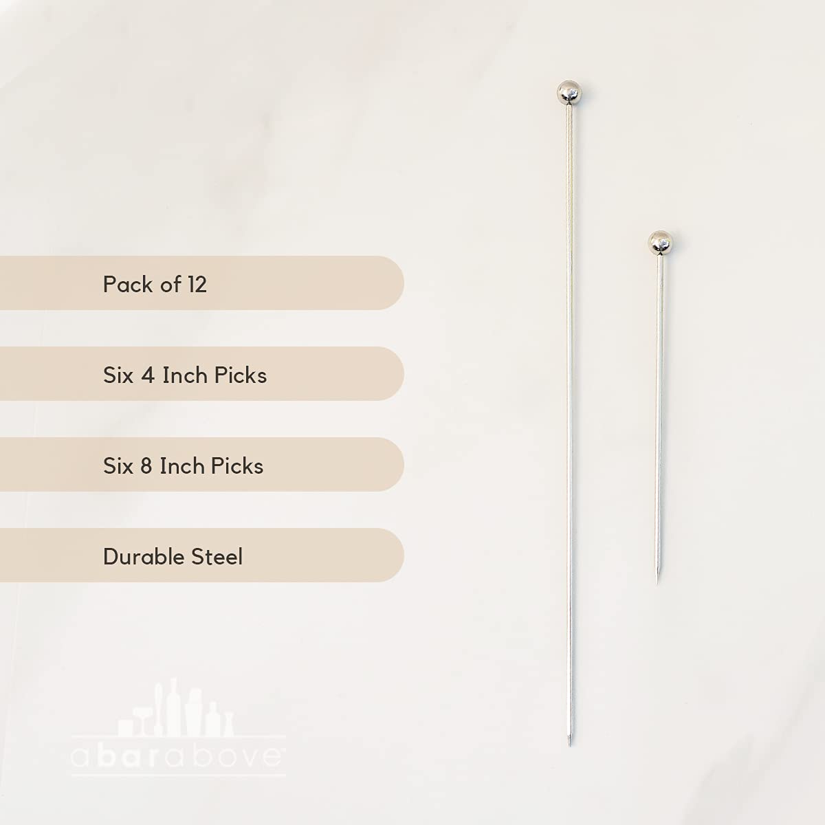 A Bar Above Cocktail kit - Stainless Steel Cocktail Picks 12pc & Mixing Glass (Diamond Cut)
