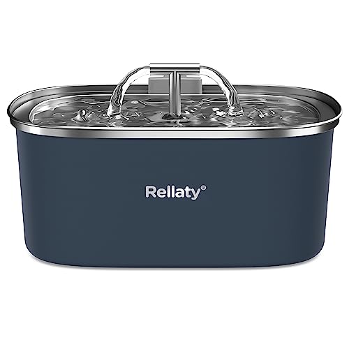 Cat Water Fountain Stainless Steel: 3.2L/108oz Pet Fountain Water Bowl Automatic Drinking Dispenser Cat Feeding & Watering Supplies, Ultra-Quiet Pump & Replacement Filter for Cats Inside(Navy)