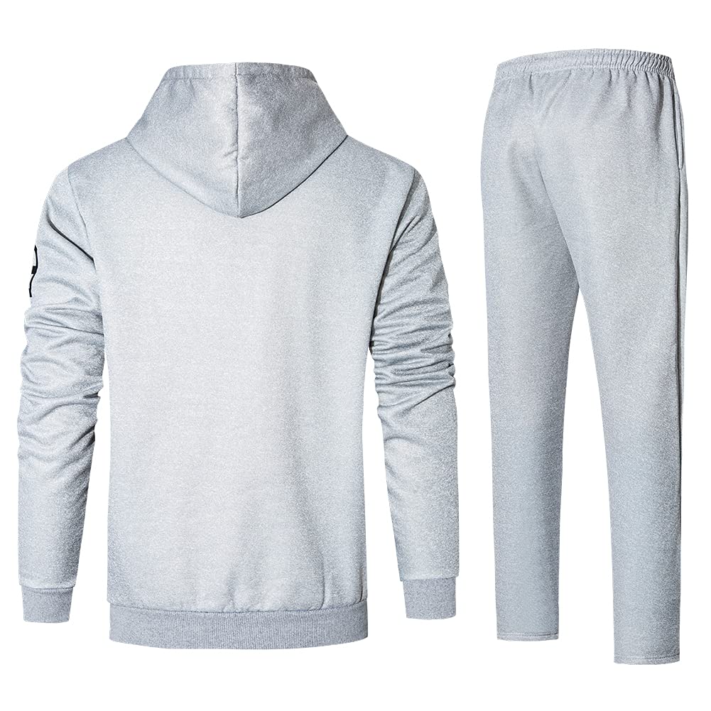 ANNANONER Men's Hoodie And Sweatpants Set Running Jogging Athletic Sports Suits A03 Gray L