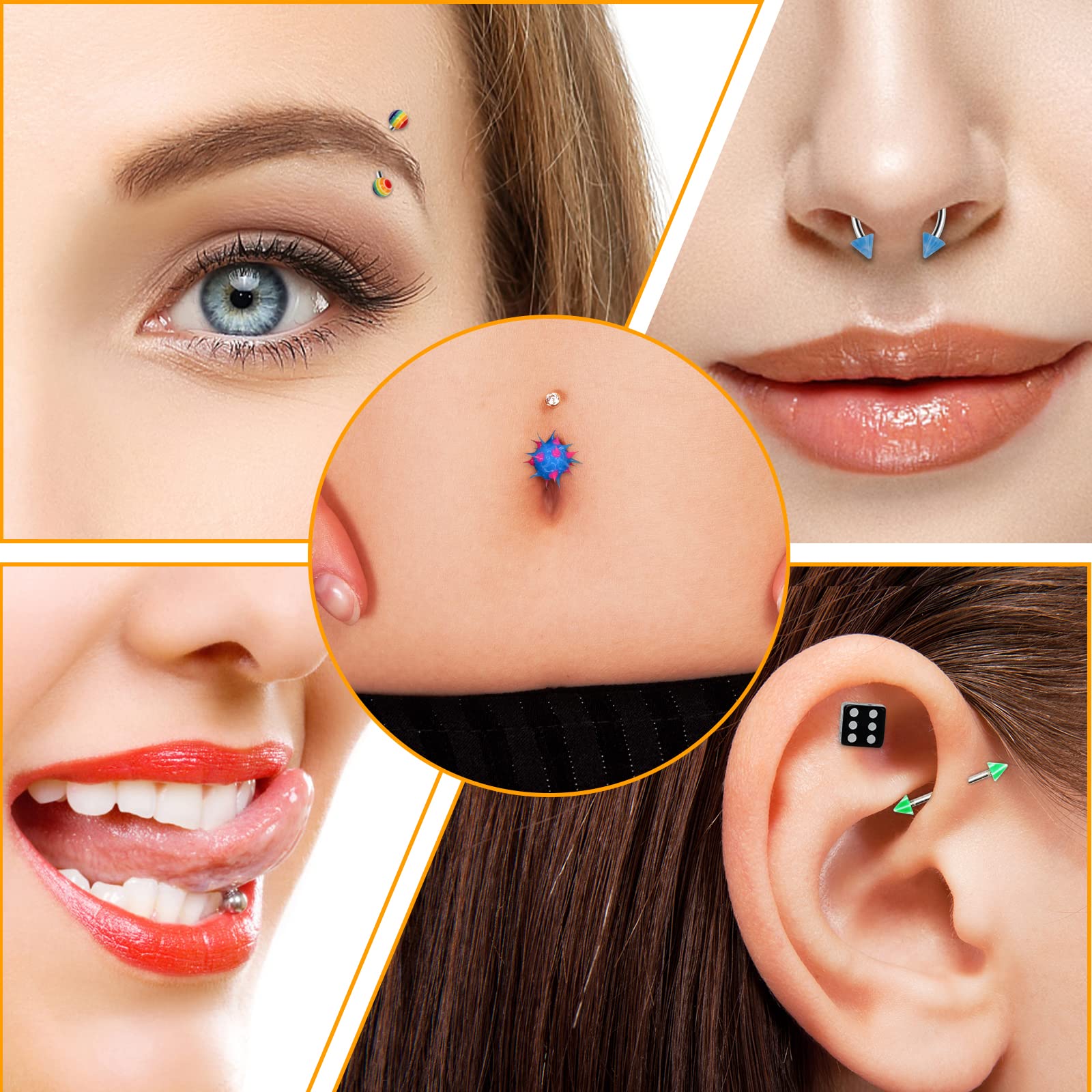 CrazyPiercing Lot of 110PCS Body Jewelry Piercing Eyebrow Navel Belly Tongue Lip Bar Ring