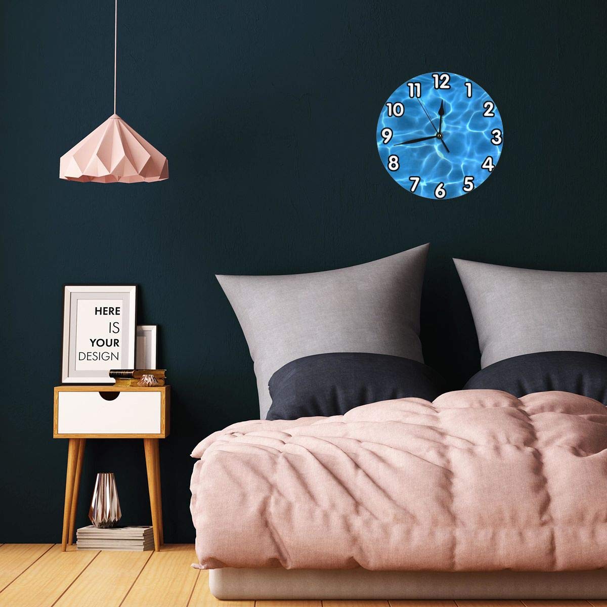 ALKYLA Aqua Blue Swimming Pool Individuality Modern Wall Clock, Silent Non-Ticking Quartz Decorative Battery Operated Wall Clock for Living Room Home Office 10in