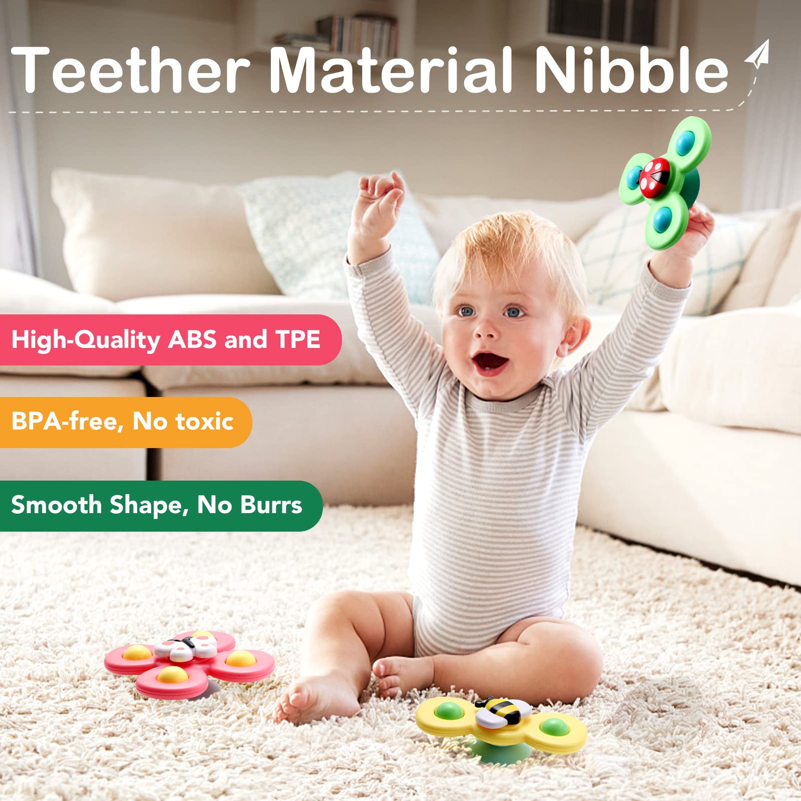 Hooku 3 PCS Baby Bath Spinner Toy with Rotating Suction Cup Spinning Top Toy Animal Spin Sucker Baby Bath Toys Dining Chairs Toys Windmill