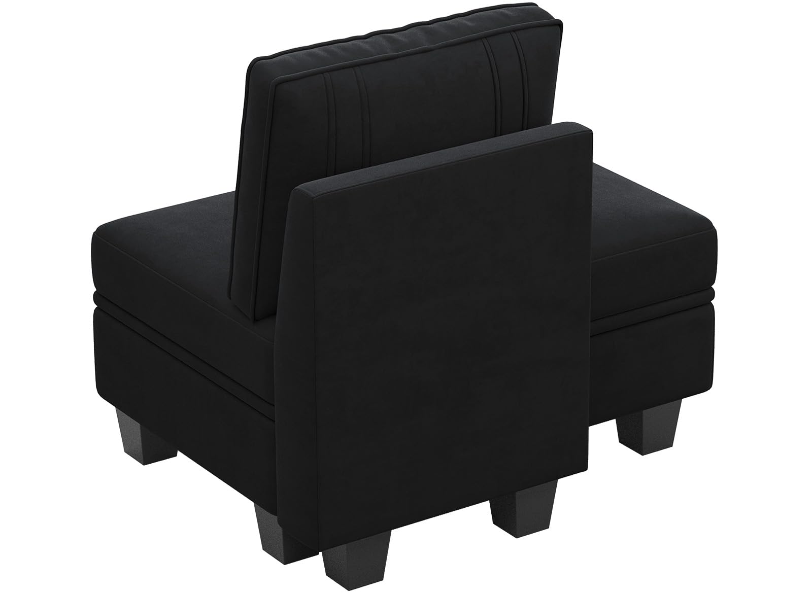 Belffin Velvet Convertible Storage Chaise Ottoman with Back Side for Velvet Sectional Sofa Black