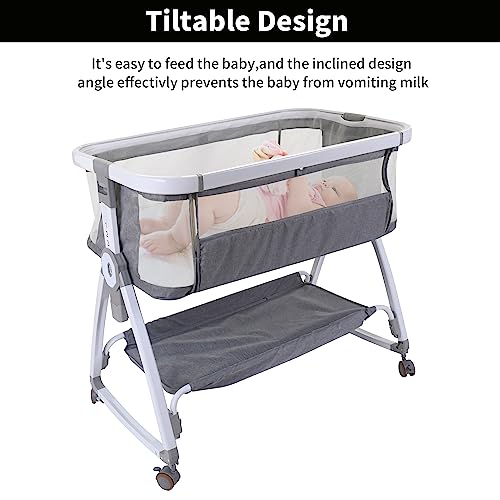 layjense Baby Bassinet Bedside Sleeper for Baby,Easy to Assemble Bassinets for Baby/Infants,Crib Easy Folding Portable Crib All mesh 2023 New