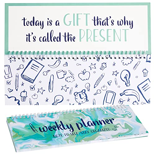 Undated Weekly Planner, Goals, Shopping, To Do List, Horizontal Desk Calendar (Spiral Bound, 12 x 4 in)