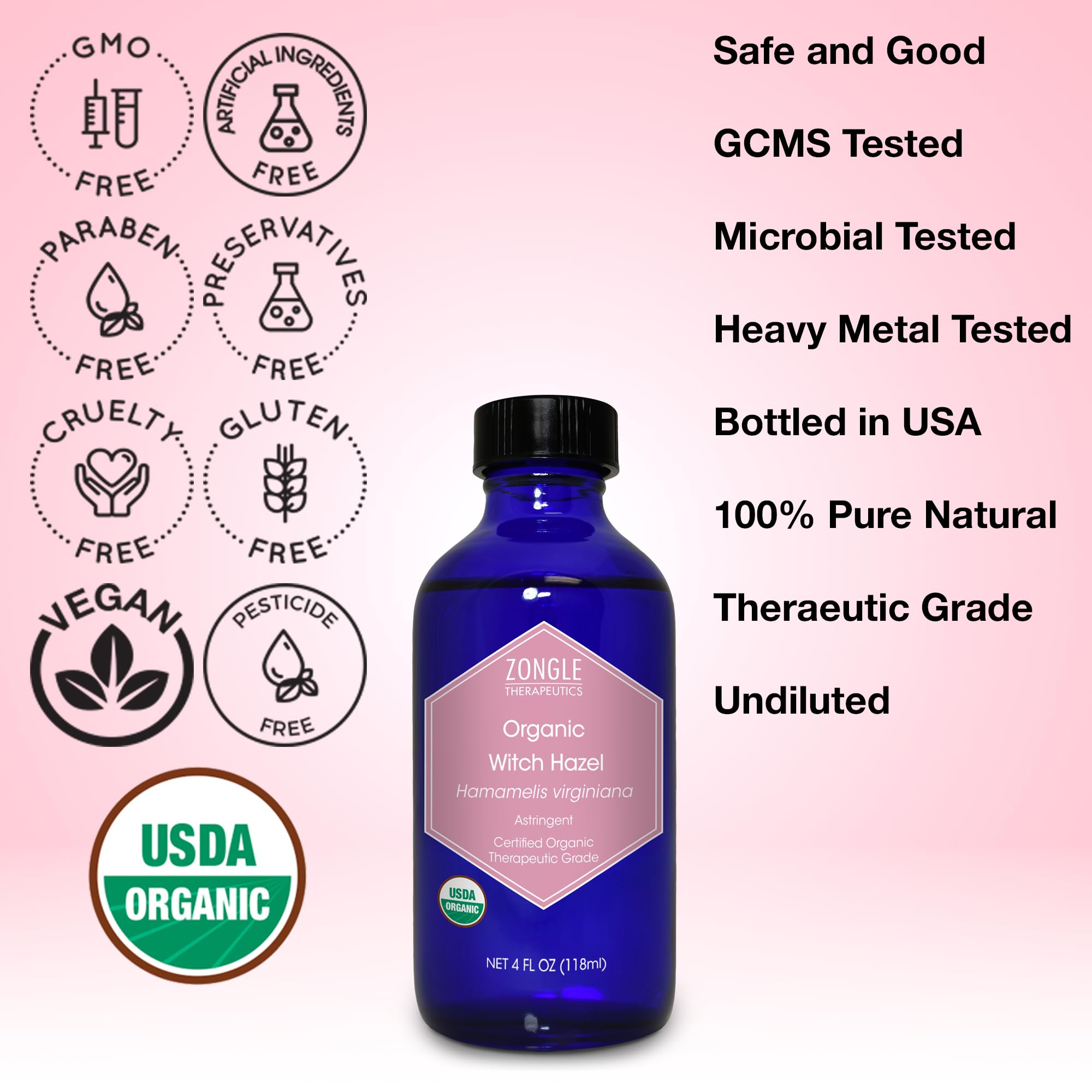 Organic, Witch Hazel – 100% Pure, Witch Hazel, for Face, Acne, Butt, Skin, Scalp, Hair, Body by Zongle Therapeutics, 4 OZ