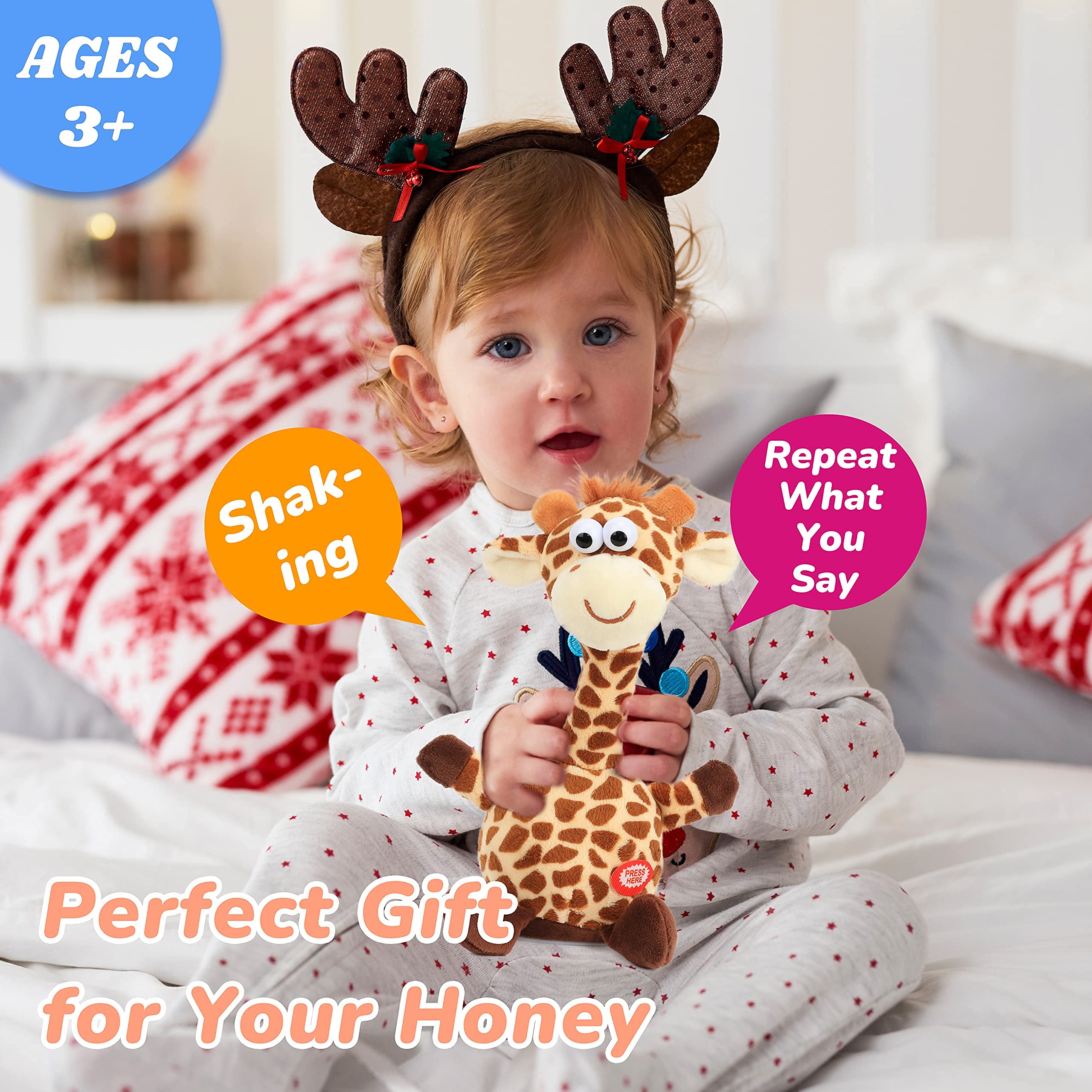 Hopearl Talking Giraffe Repeats What You Say Shaking Head Electric Interactive Animated Toy Talking Plush Buddy Birthday Party for Toddlers 24cm