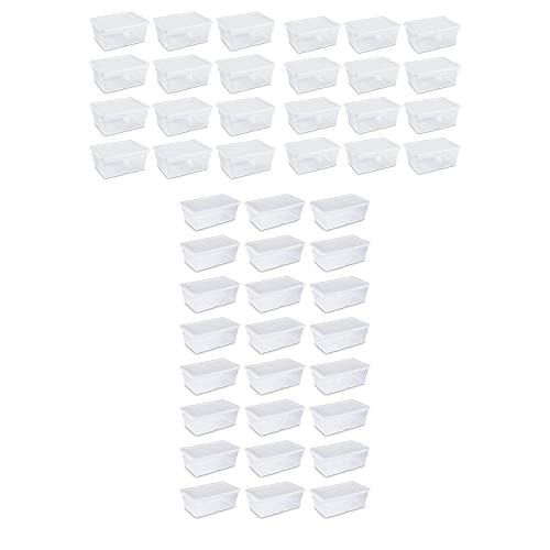 Sterilite 6 Quart Clear Multipurpose Plastic Storage Tote, 24 Pack, & 16 Quart Clear Multipurpose Plastic Storage Tote, 24 Pack for Home Organization