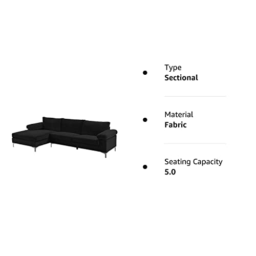 Casa Andrea Milano Modern Velvet Fabric Sectional Sofa, L-Shape Couch with Extra Wide Chaise Lounge