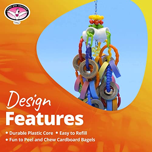 Super Bird Creations SB1107 Bagel Cascade Bird Toy, Large Bird Size, Refillable Bagels, 15β x 4.5β