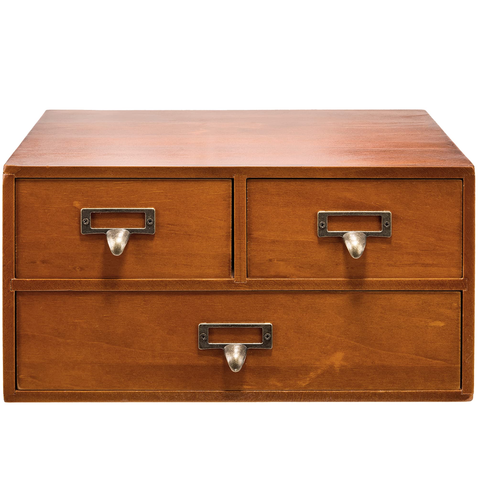 Vintage Desktop Apothecary Cabinet with 3 Drawers - Solid Wood Medicine Cabinet for Tabletop - Rustic Card Catalog Drawers with Label Holders - Desktop Chest Drawer for Storage and Organization