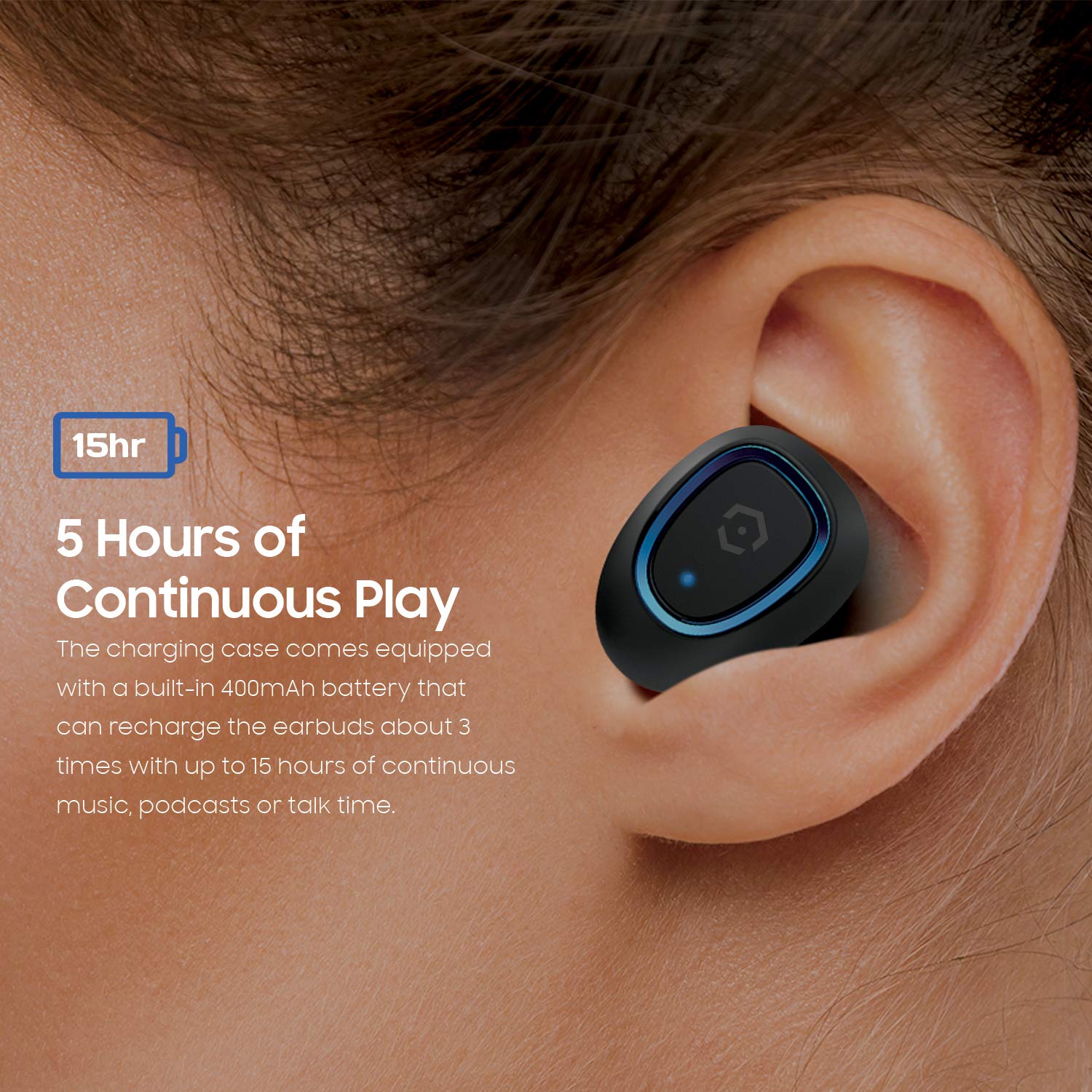 Amcrest Bluetooth Earbuds with Microphone, Deep Bass, Bluetooth 5.0 TWS in-Ear Wireless Bluetooth Earbuds with Mic, Wireless Charging Case, IPX4 Weatherproof Google Assistant & Siri Compatible