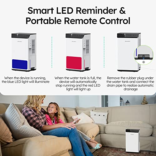 Dehumidifiers for Home - Kitette Dual Semiconductor Dehumidifier for Bathroom Basement Up to 540 sq.ft with 60oz Watertank, Dehumidifier with 1.5m Drain Hose, Auto Defrost and Intelligent Humidity Control