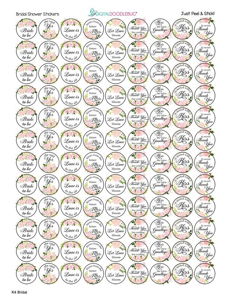 Bridal Shower Favors 324 Mini Candy Stickers Floral 0.75 Inch Tiny Decoration Labels