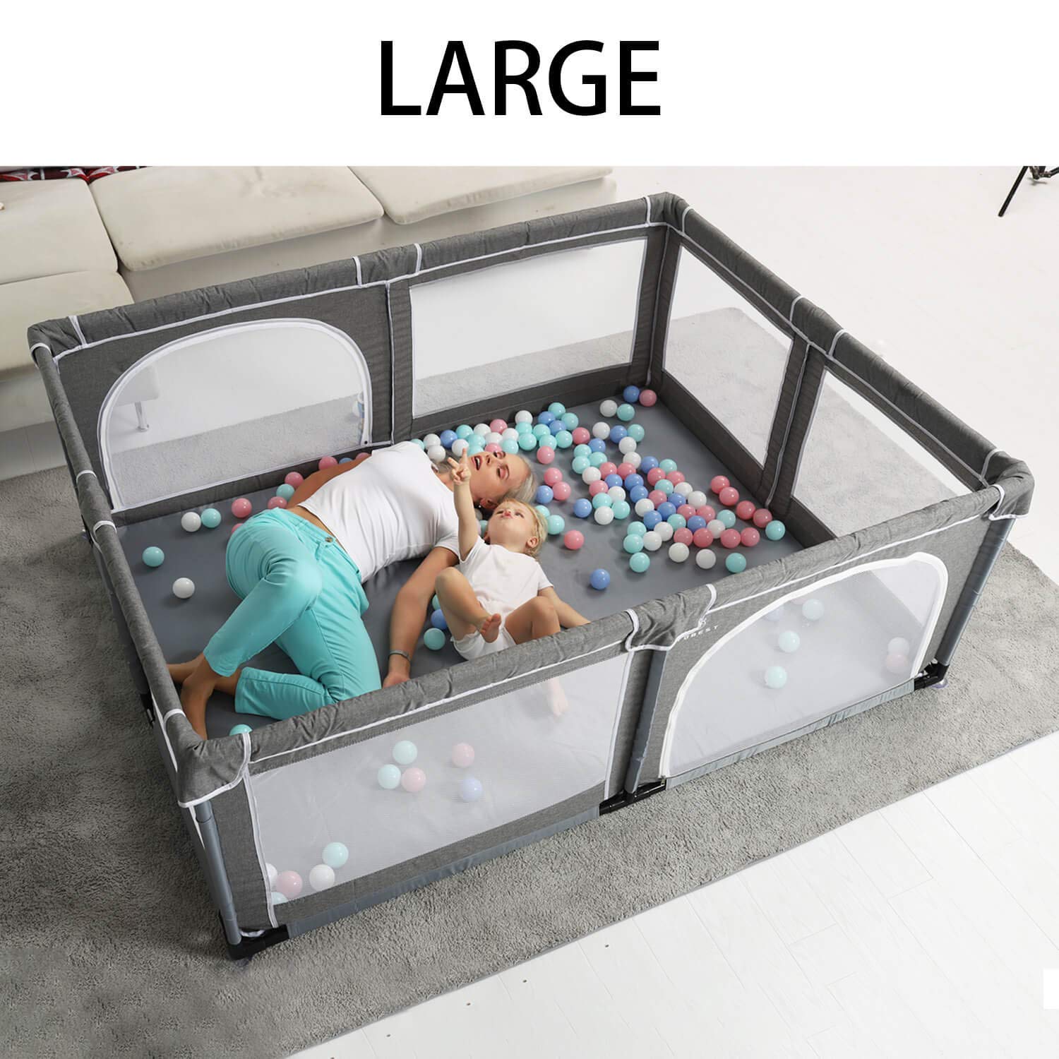 Baby Playpen, CVTER Extra Large Play Yard with Gate, Playpen for Toddler, Infant Safety Activity Center, Children's Fences Packable & Portable