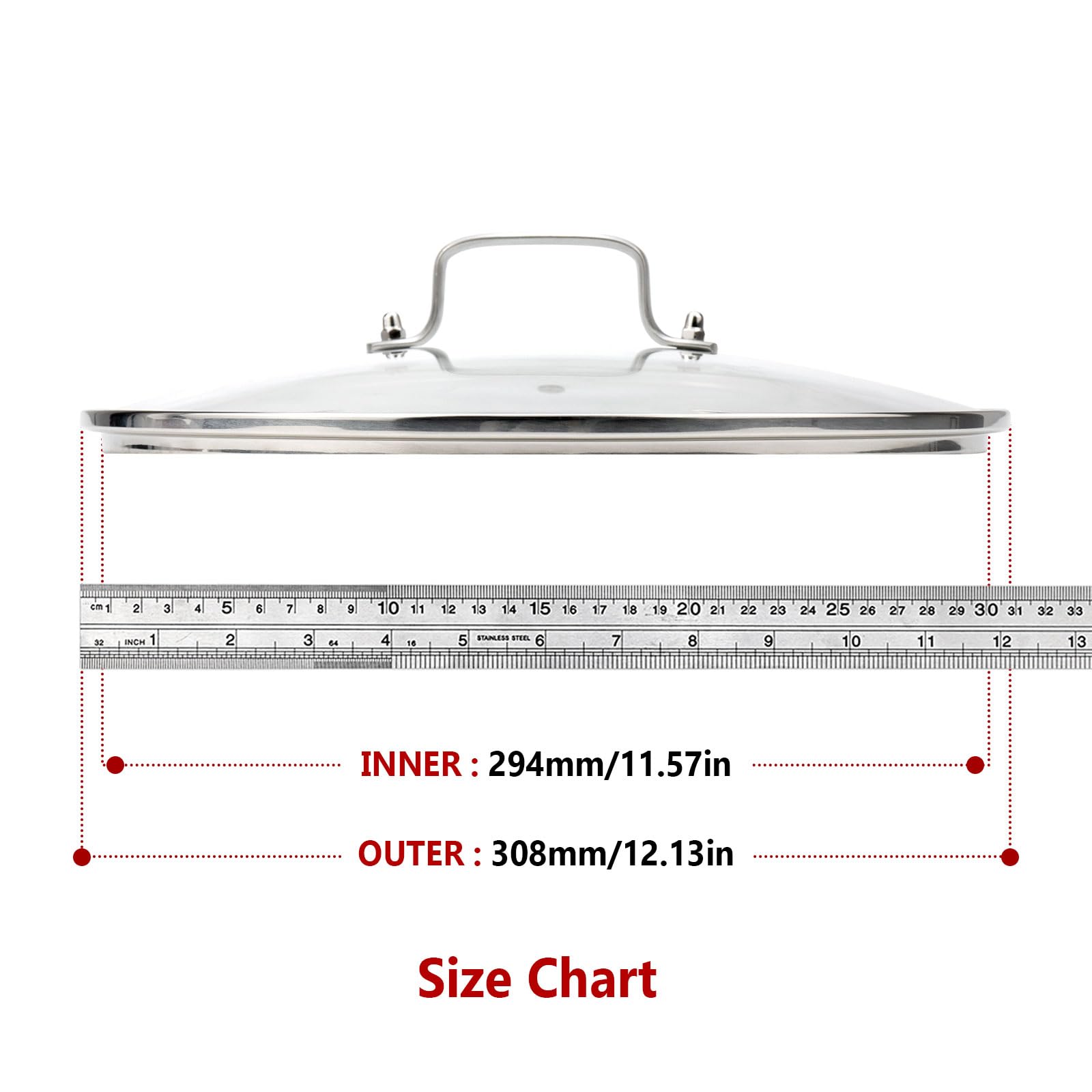 Antrader Tempered Glass Lid,12" Glass Covers for Pots,Pans and Skillets,1Set,Clear