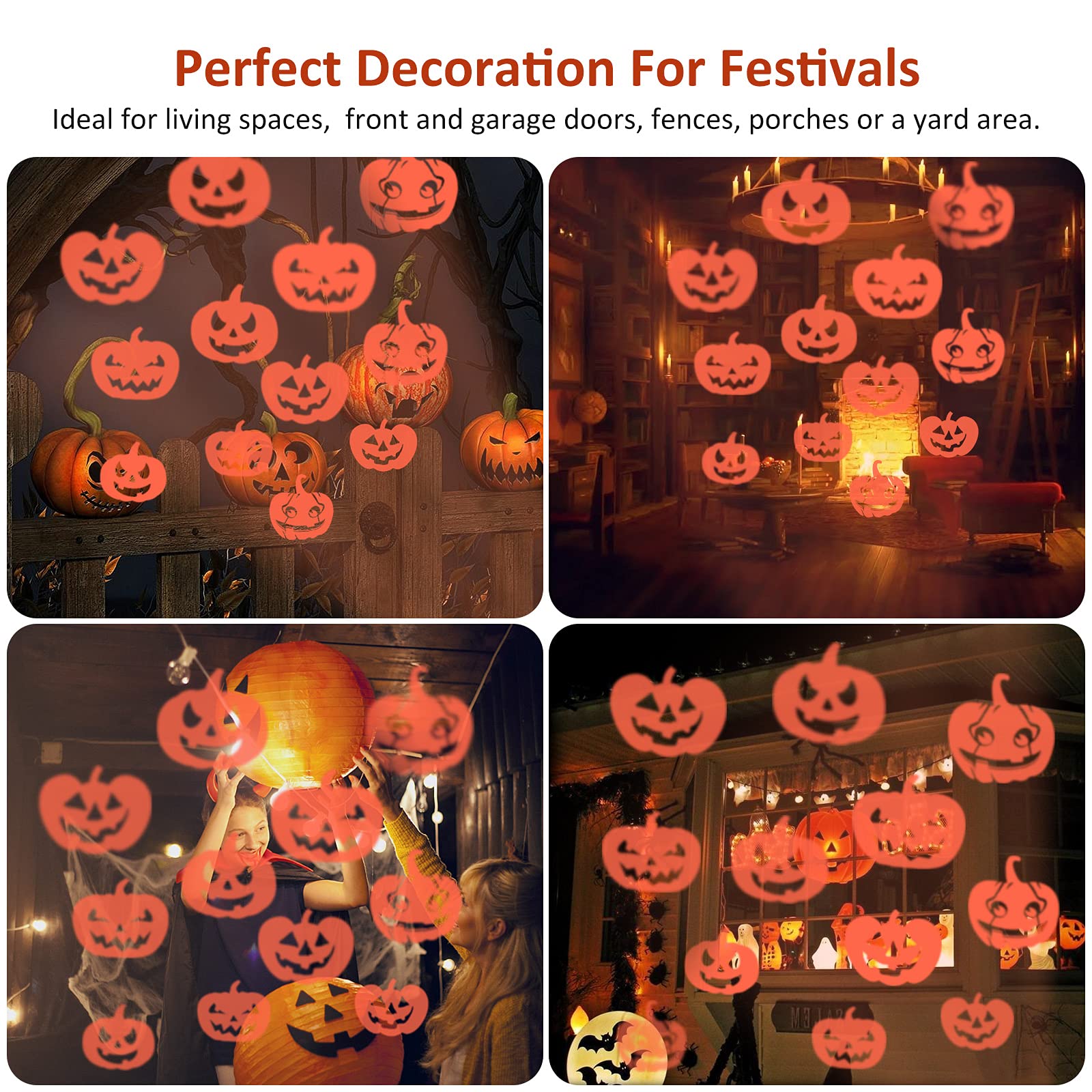 Halloween Lights, Outdoor Pumpkin Light Projector Indoor Holiday Decoration Lamp Waterproof LED Show Dynamic Spotlight Outside Night Projection for Party House Home Yard Garden Decorations