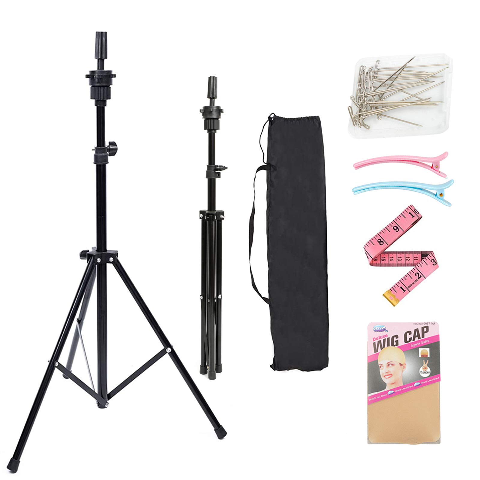 Lihui Wig Stand Tripod Adjustable Wig Head Stand Metal Mannequin Head Stand Tripod Wig Mannequin Head Holder For Cosmetology Hairdressing Styling Training