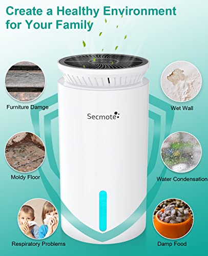 Dehumidifiers, Secmote Dehumidifiers for Home (560 Sq.ft), 63oz Ultra Quiet Portable Dehumidifier, Auto-off Small Dehumidifier with 7 Color Lights 2 Speed Modes for Basements Bedroom Closet Bathroom