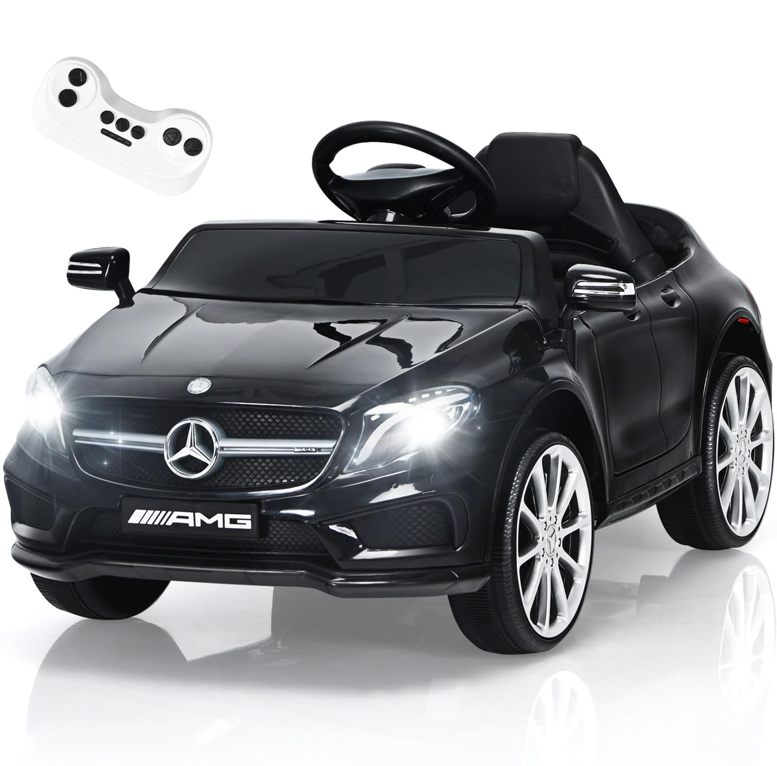 INFANS 12V Electric Kids Ride On Car, Licensed Mercedes Benz GLA45 Toy Car with Remote Control, MP3 Plug, USB, 2 Speeds, LED Lights, Battery Powered Toy Vehicle for Toddler Children (Black)