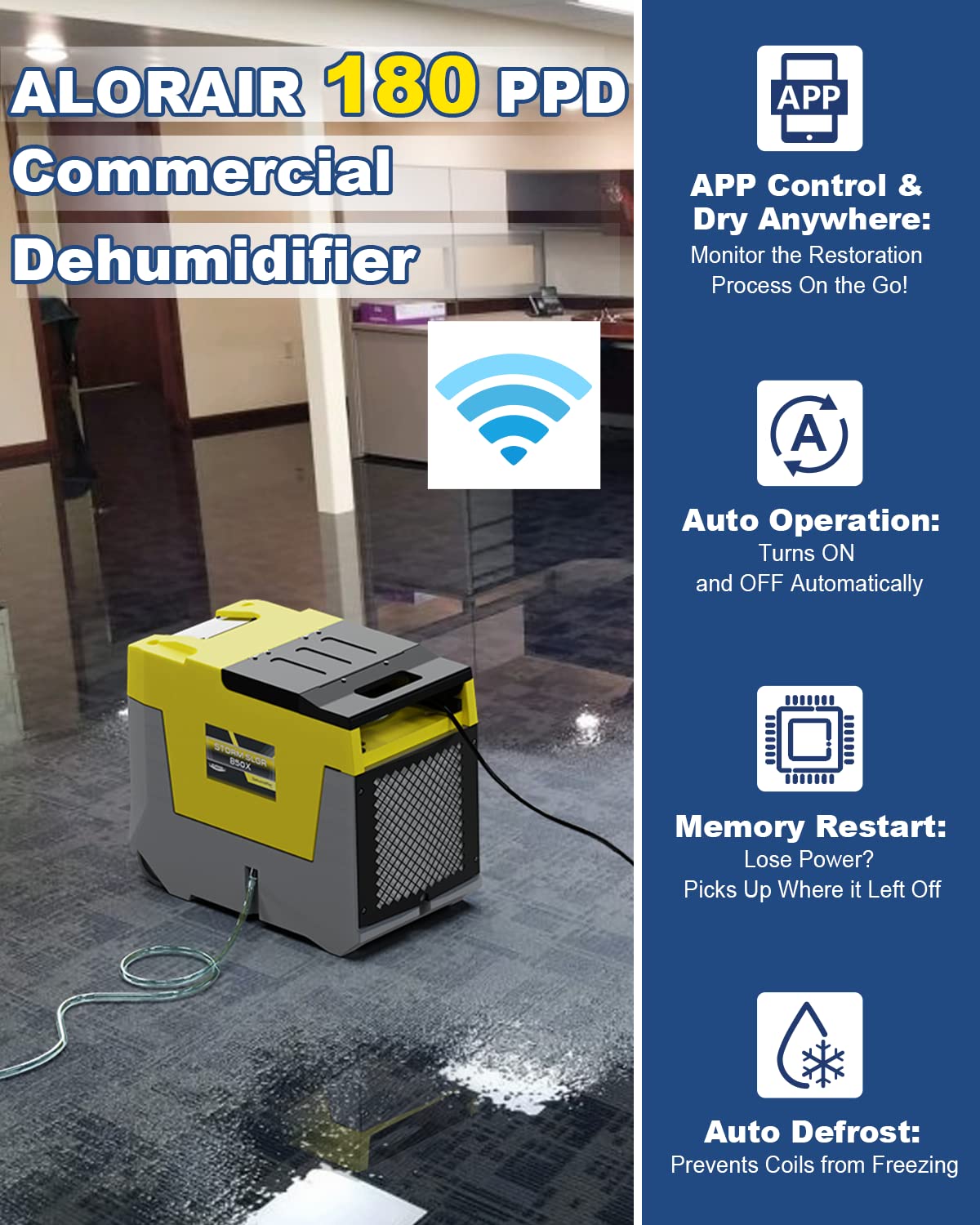 AlorAir 180 PPD Commercial Dehumidifier Smart WiFi Control, 28 Gallons Industrial Dehumidifiers for Home, Basements, Garages, and Crawl Space, Water Damage Restoration, Storm SLGR 850X