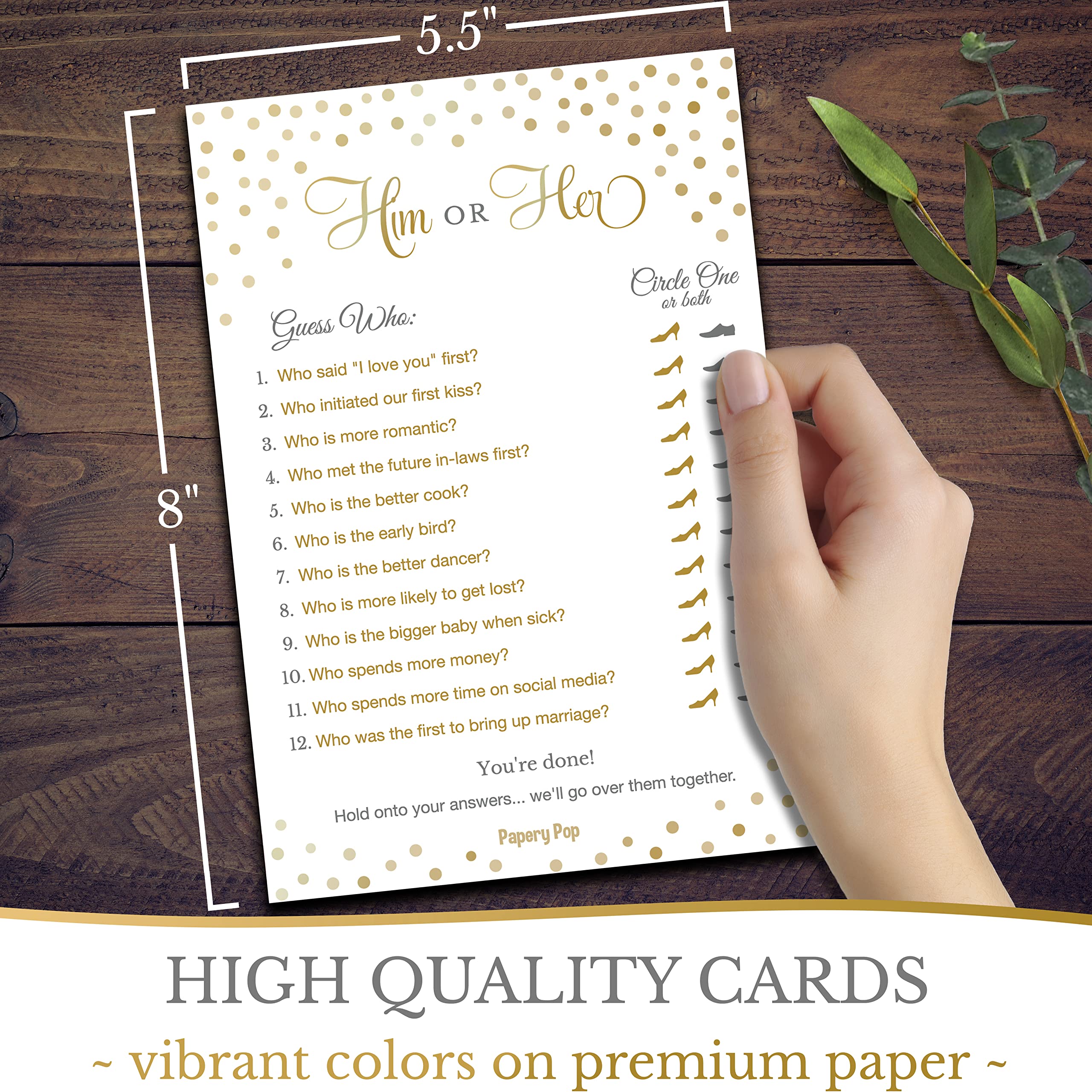 Bridal Shower Games - 5 Activities for 50 Guests - Double Sided Games - Gold Polka Dots