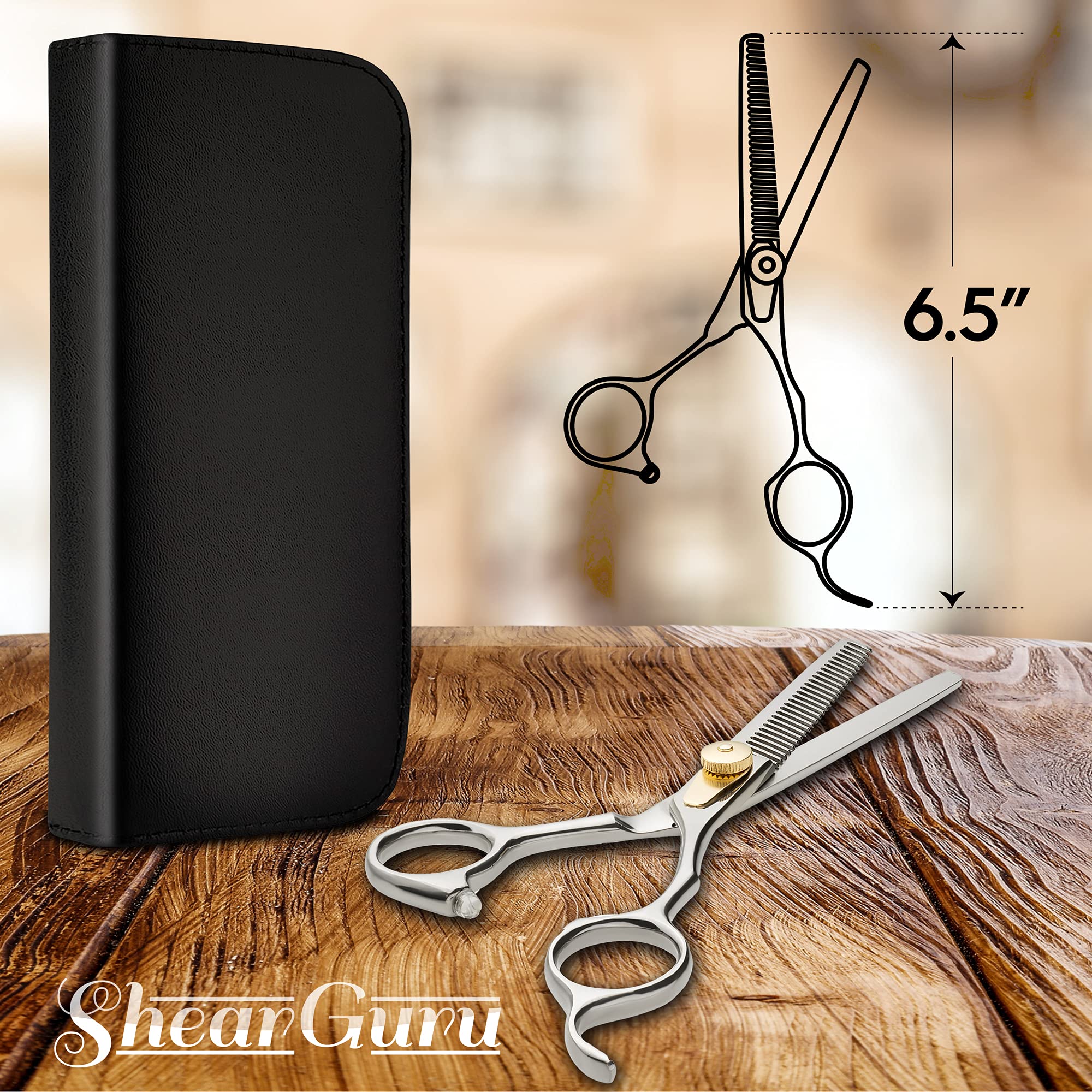 ShearGuru Professional Barber Kit/Salon Haircut Scissors Cutting Set - 6.5"-Straight Edge Razor Sharp Barber Scissors + Texturizing Thinning Shears Styling Hair for Women Men