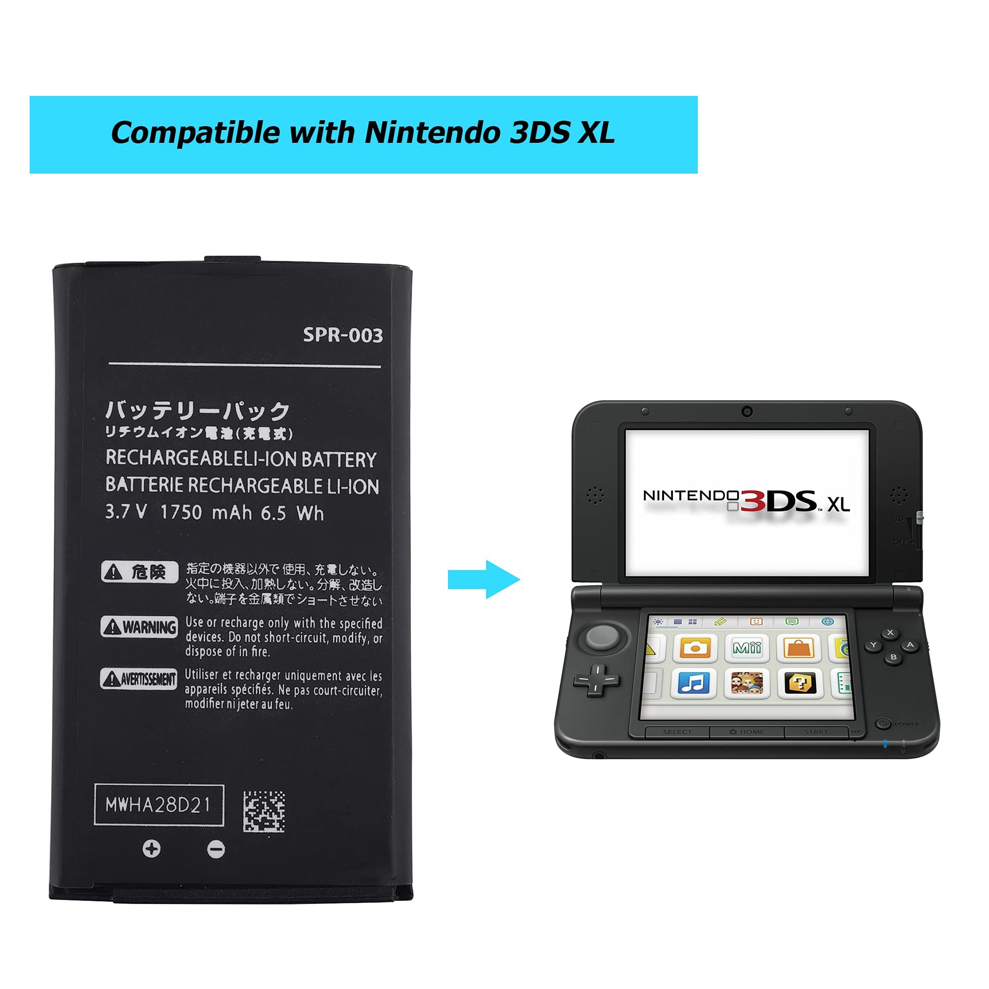 Vvsialeek SPR-003 Replacement Battery Compatible with Nintendo 3DS XL 1750mAh