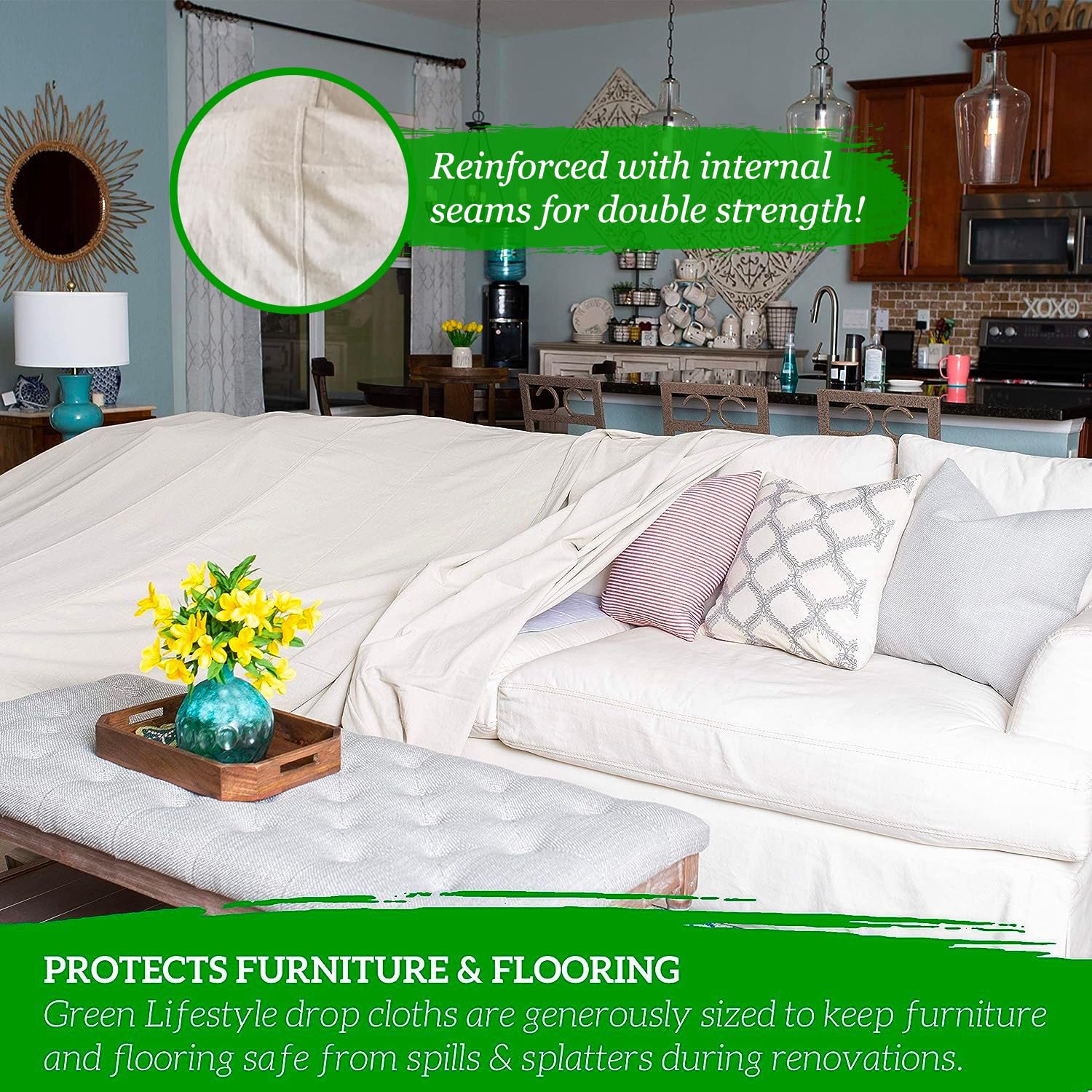 All Purpose Canvas Drop Cloth - Canvas Tarp, Canvas Fabric Drop Cloth Curtains, Drop Cloth for Painting, Floor & Furniture Protection, Painters Drop Cloth, Paint Drop Cloth (Canvas Sheet 9x12) Cream